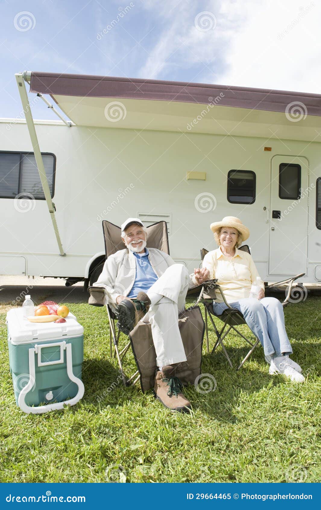 Senior Couple Sit Outside RV Home Stock Image - Image of happiness ...