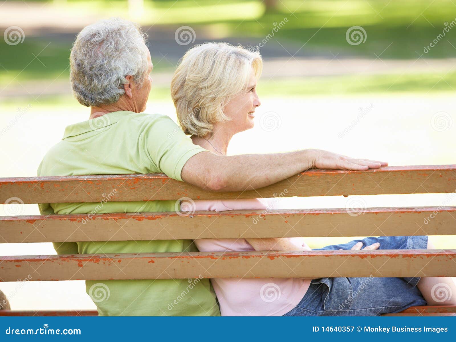 Senior Couple Sitting Together on Park Bench Stock Image - Image of ...