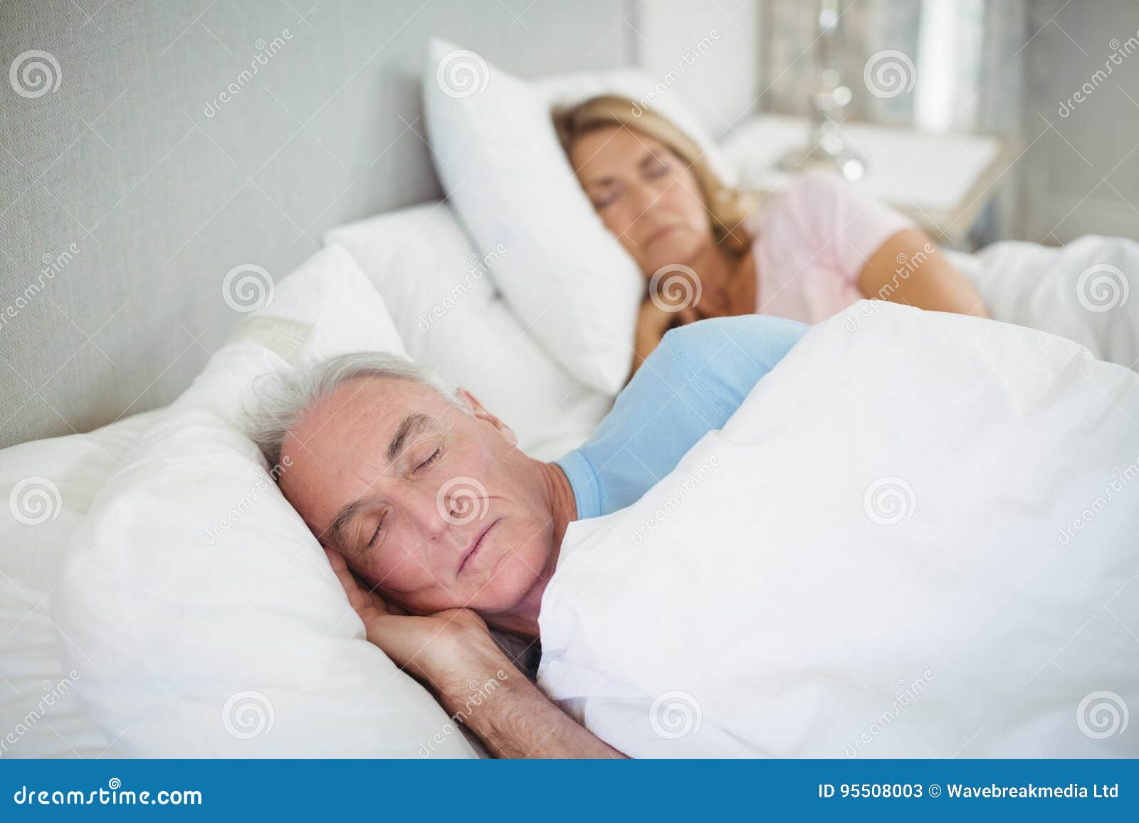 Senior Couple Sleeping on Bed Stock Image - Image of elderly, pillow ...