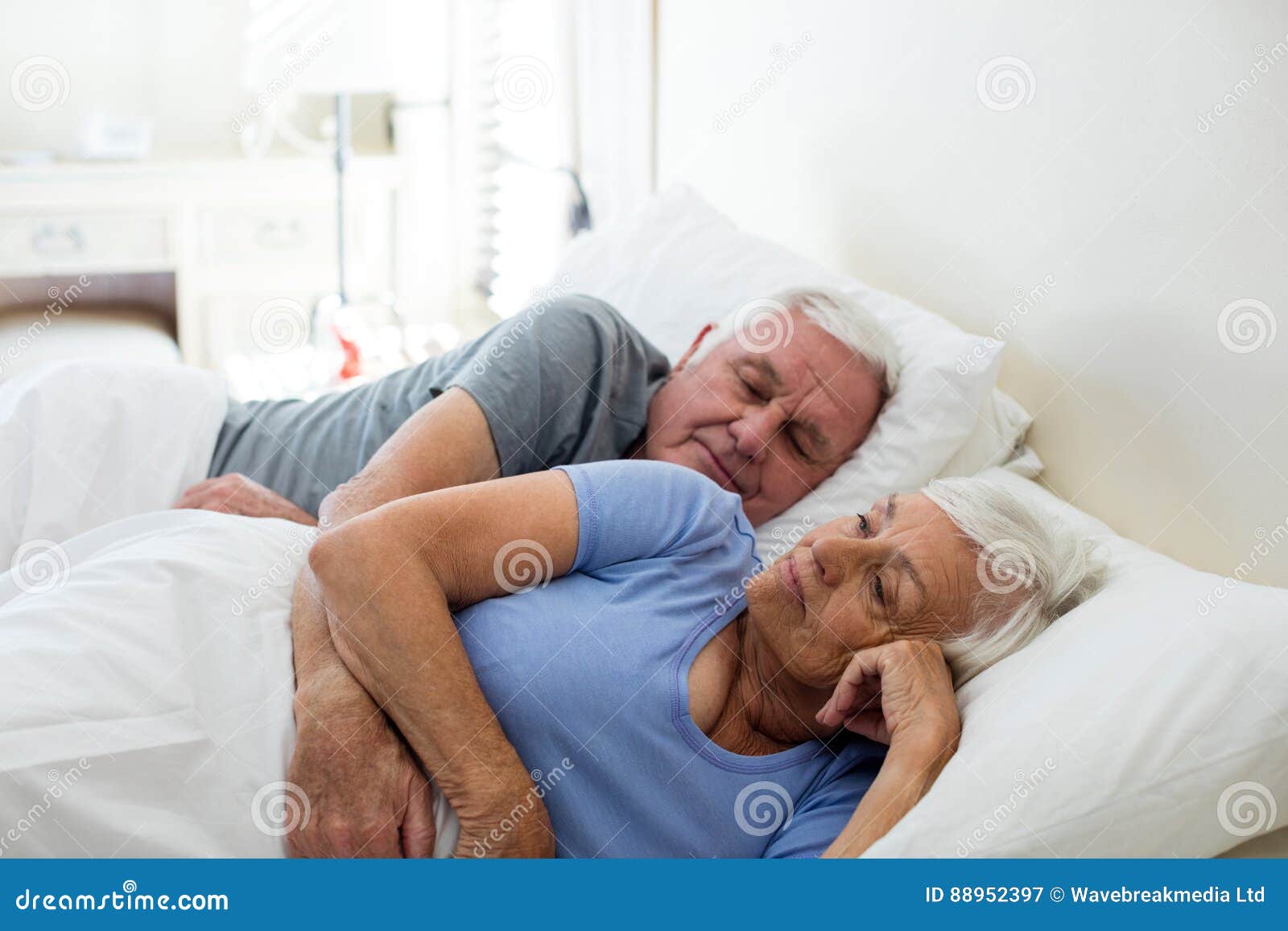 Senior Couple Sleeping in the Bedroom Stock Image - Image of domestic ...