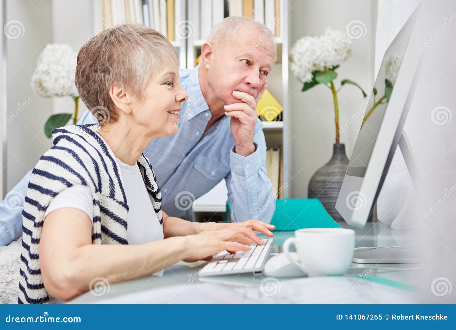 Senior Couple Working with Computer Stock Image - Image of working ...