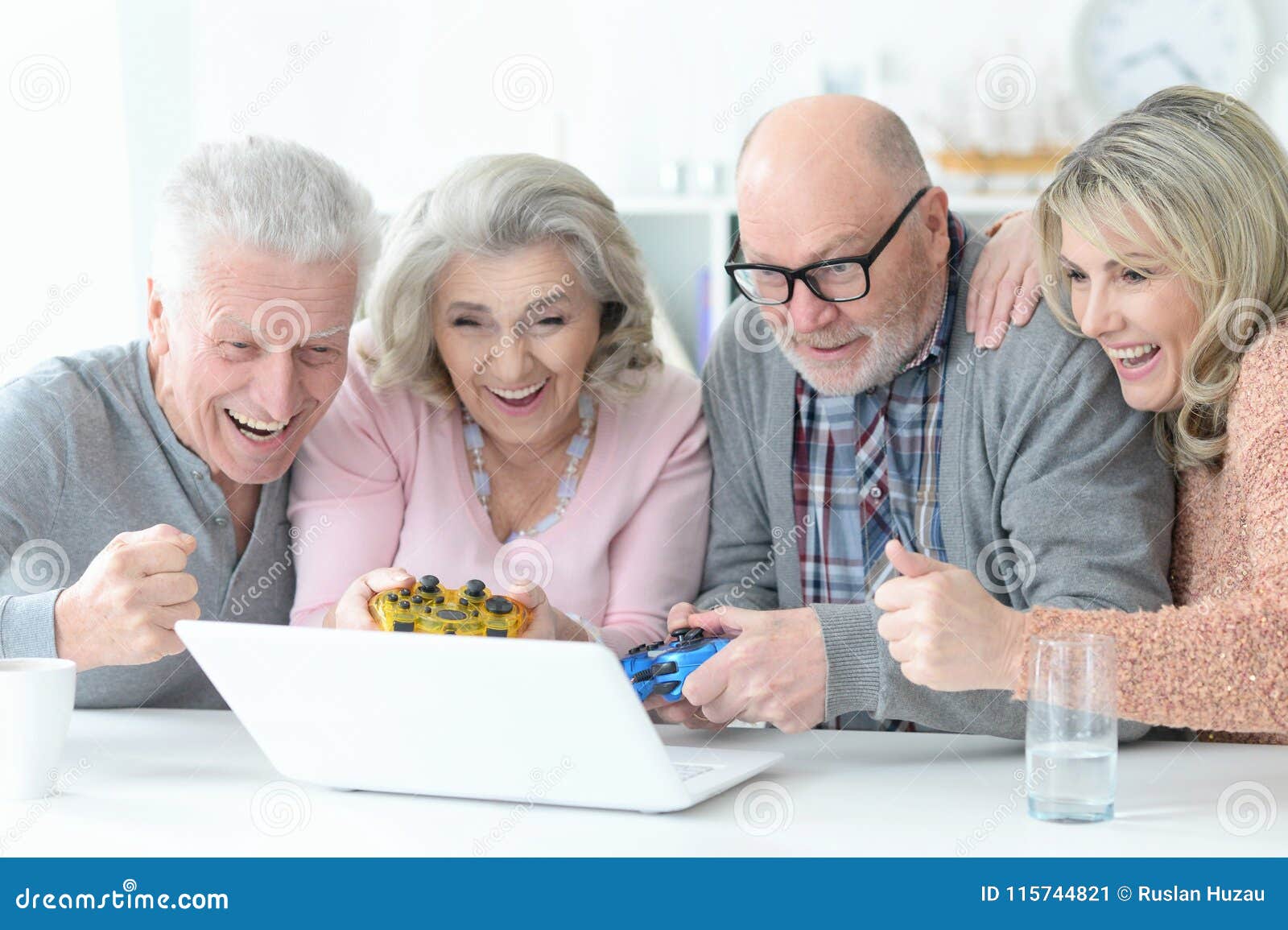 Senior Couples Playing Computer Game Stock Image - Image of portrait ...