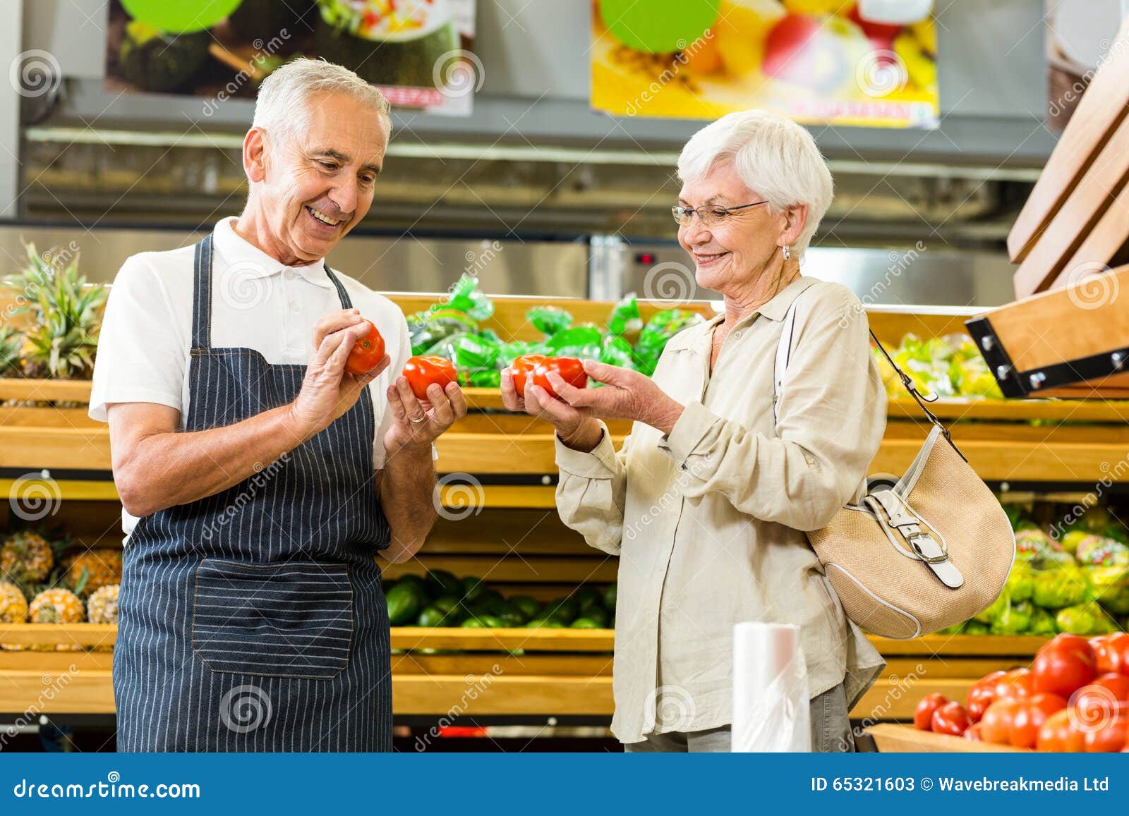 Senior Customer and Worker Discussing Vegetables Stock Image - Image of ...