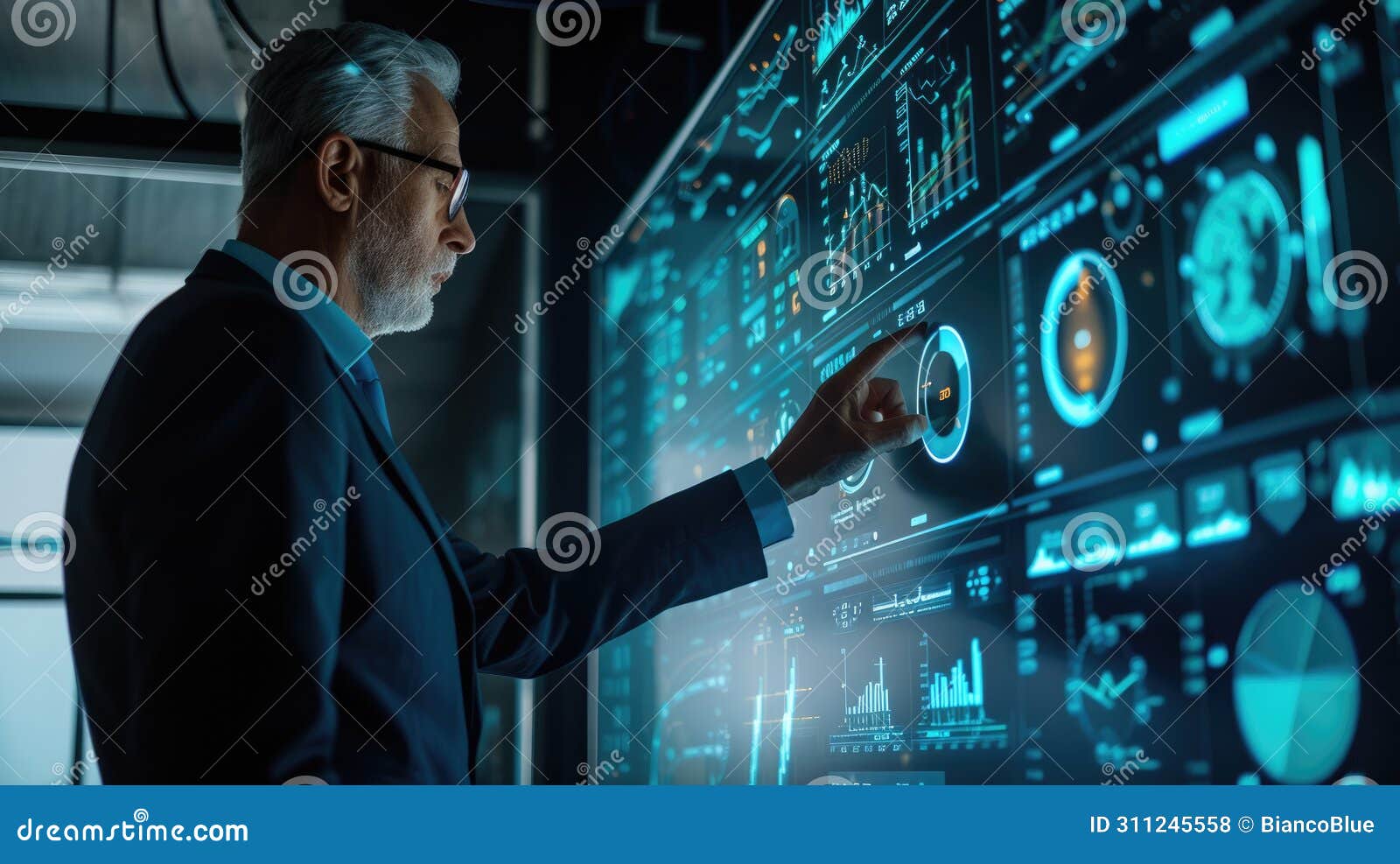 Senior Data Analyst Interpreting Information on Screens AIG41 Stock Illustration - Illustration ...