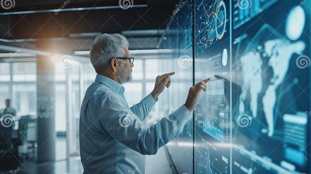 Senior Data Analyst Interpreting Information on Screens AIG41 Stock ...