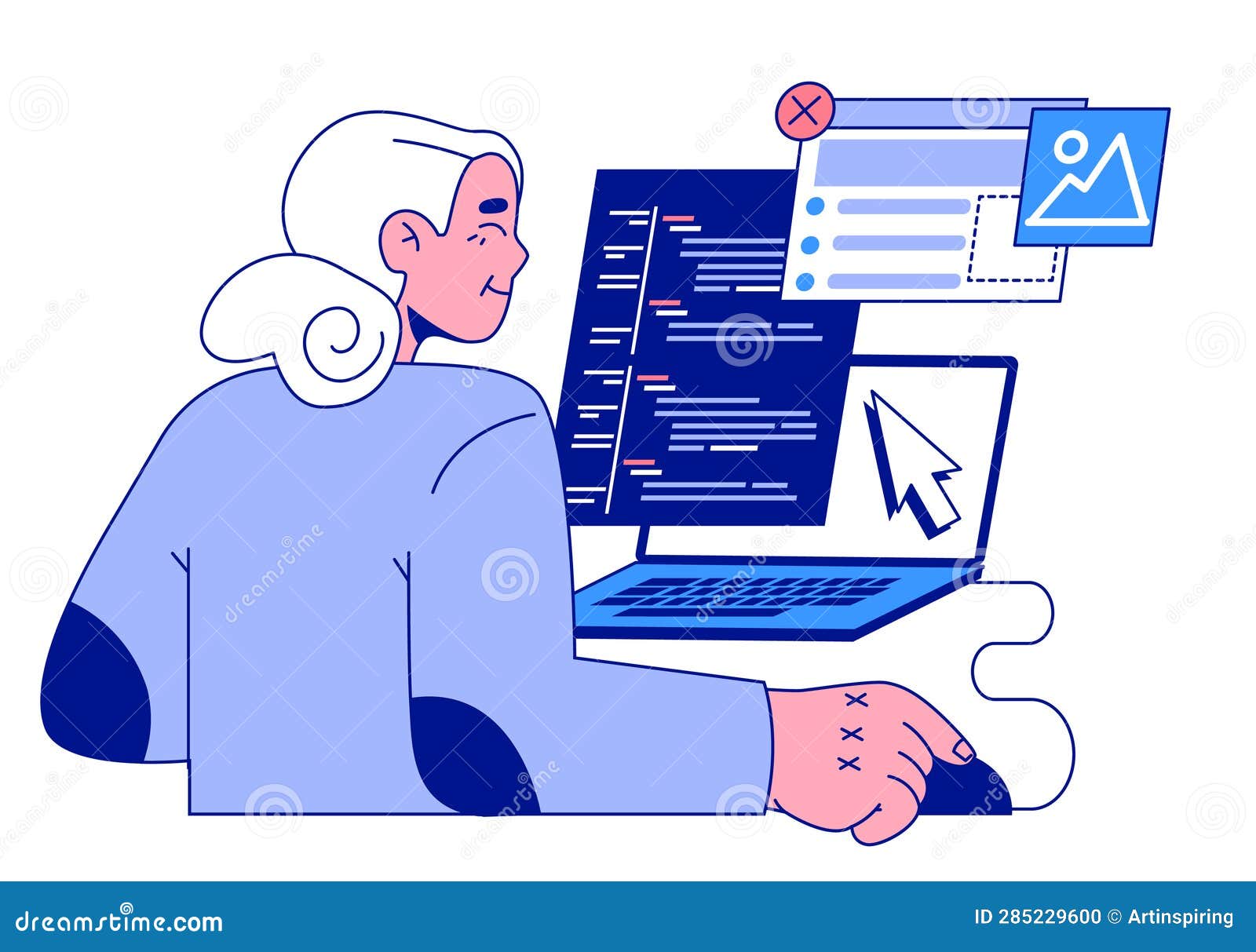 Senior Developer Old Woman Programming And Coding Stock Vector