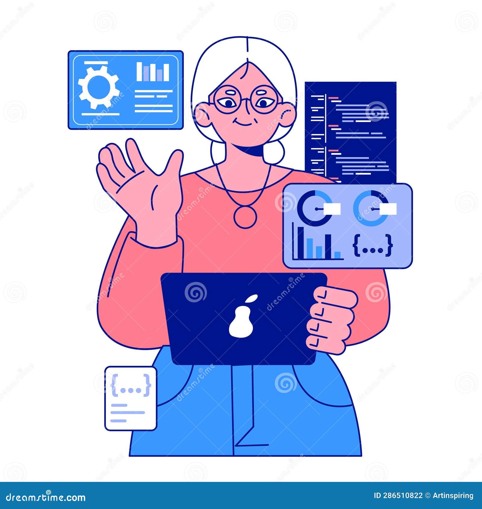 Senior Developer Old Woman Programming And Coding Stock Vector Illustration Of Data Retired 6590
