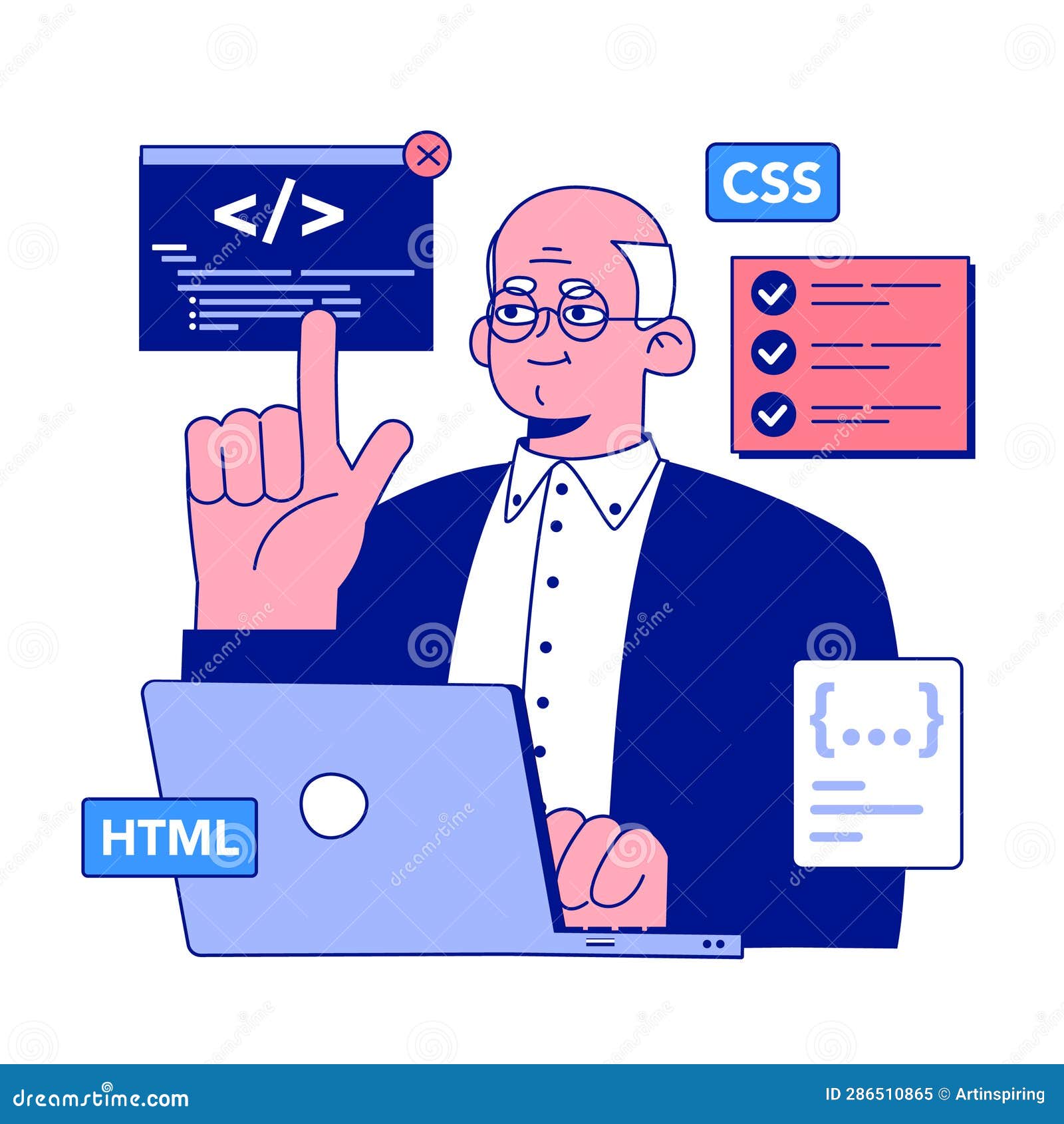 Senior Developer. Oldman Programming and Coding Stock Vector ... Senior Developer. Oldman Programming and Coding Stock Vector ...