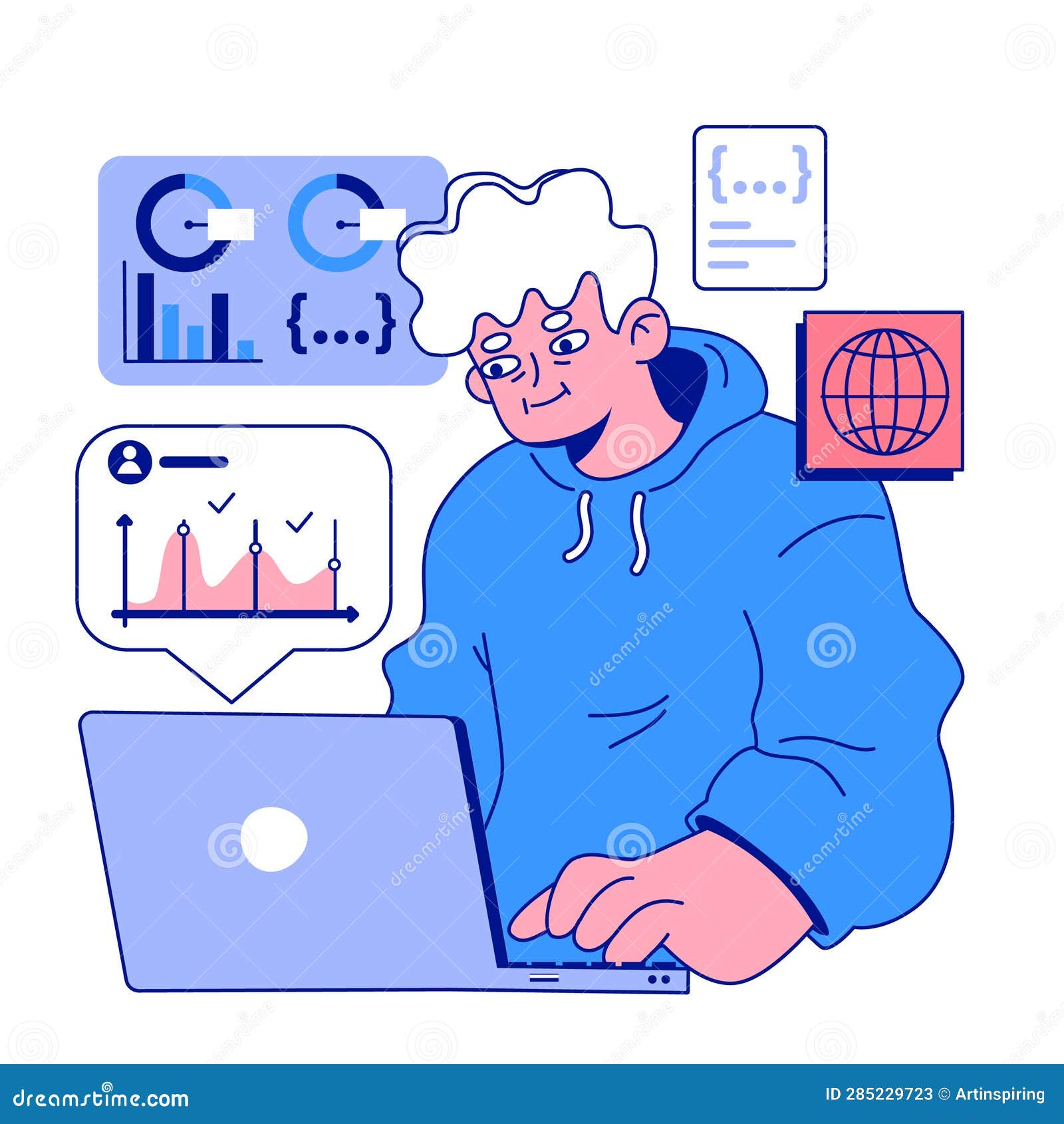 Senior Developer Oldman Programming And Coding Stock Vector Illustration Of Website Vector 5739