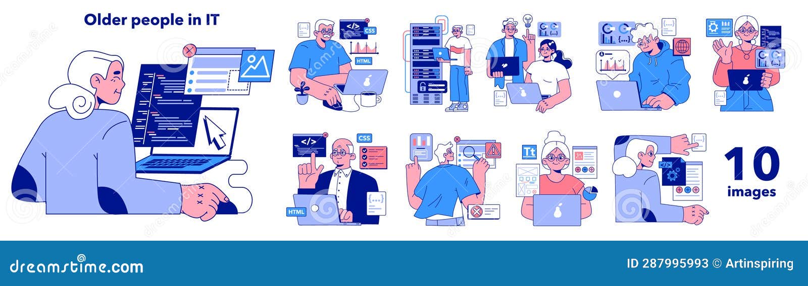 Senior Developer Set Old People Programming And Coding Stock Vector Illustration Of 3137