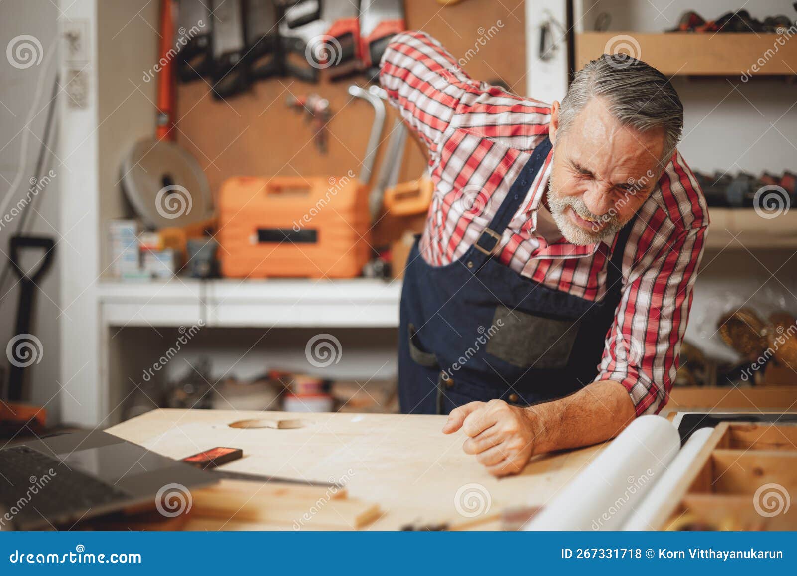 Senior Elderly Engineer Worker Back Pain Muscle Cramp from Hard Working ...