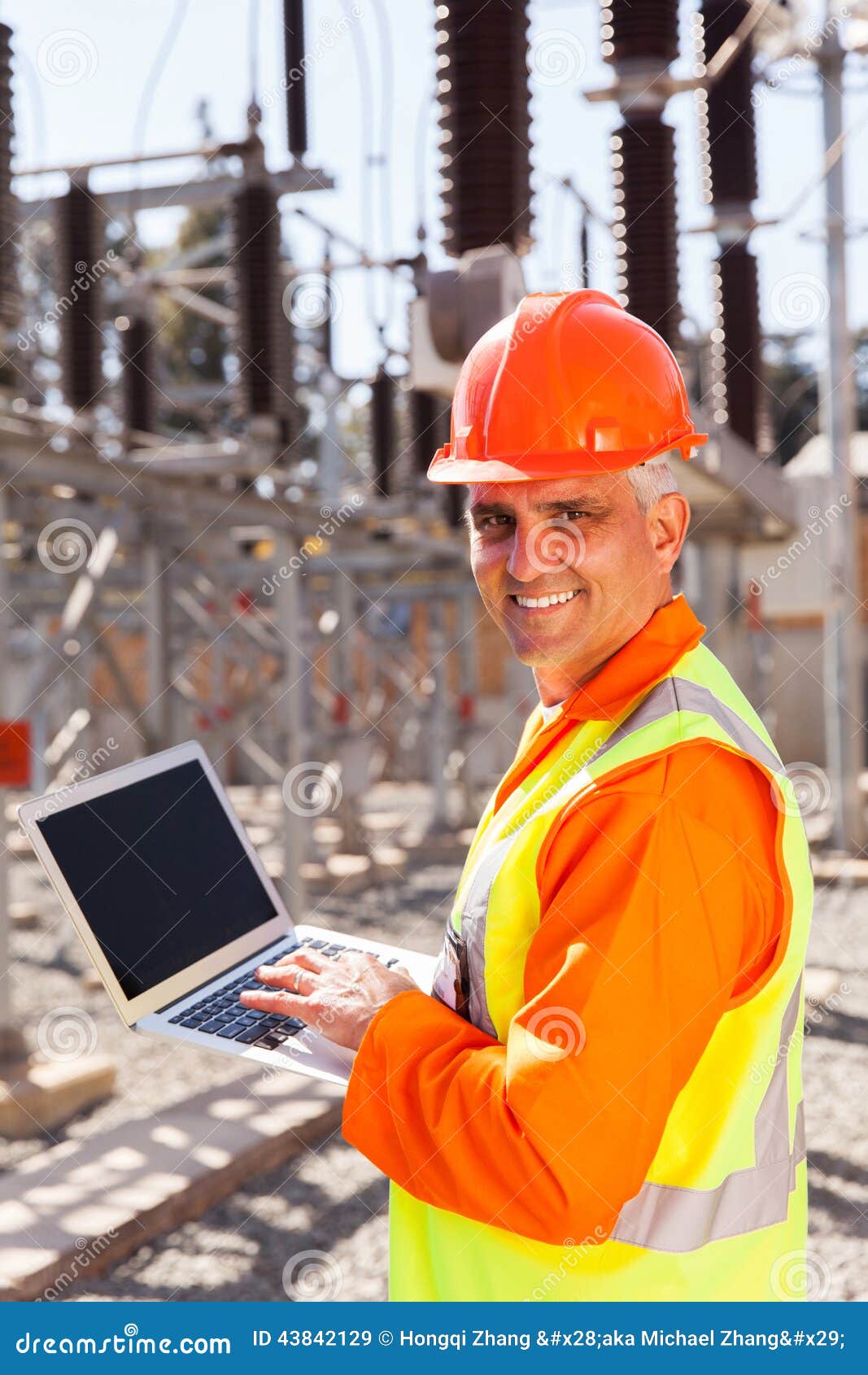 Senior electrician laptop stock image. Image of computer - 43842129