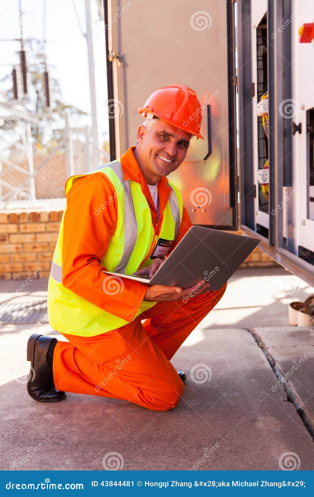 Senior Electrician Substation Stock Image - Image of electrical, laptop ...