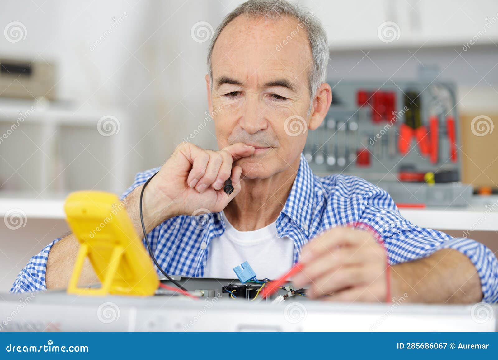 Senior Electrician Working Safely Stock Image - Image of labor ...