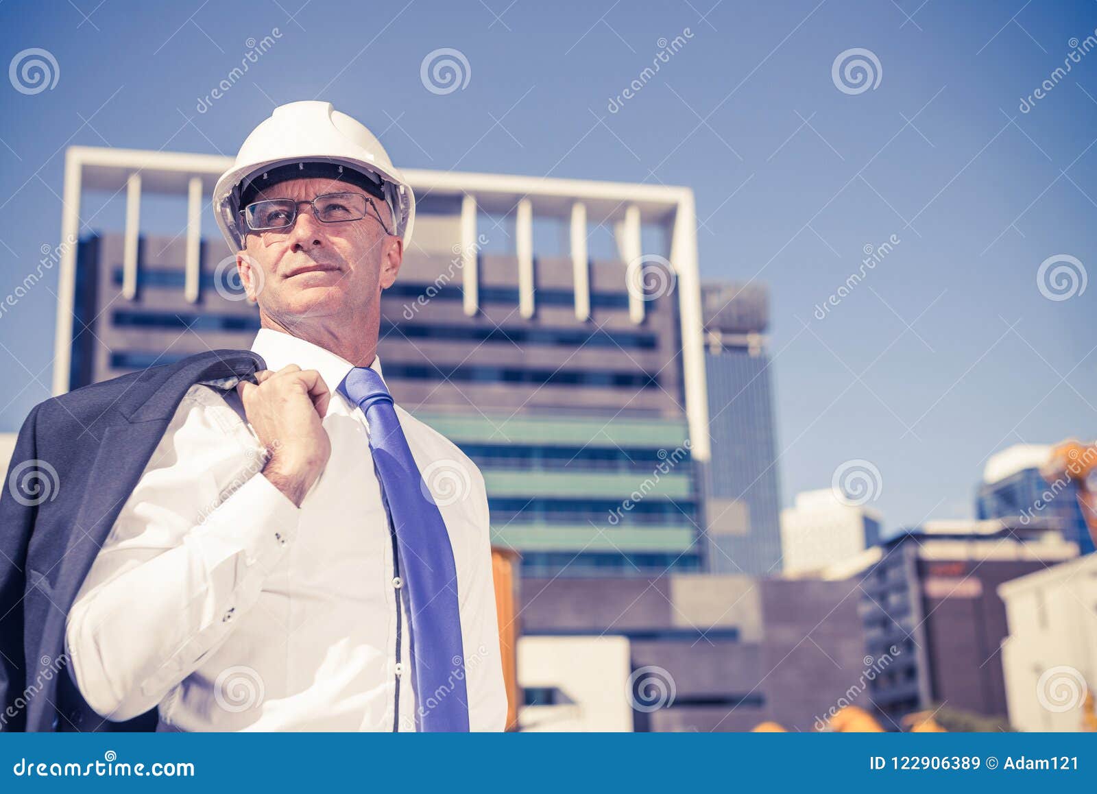 Senior Elegant Builder Man in Suit at Construction Site on Sunny Stock ...
