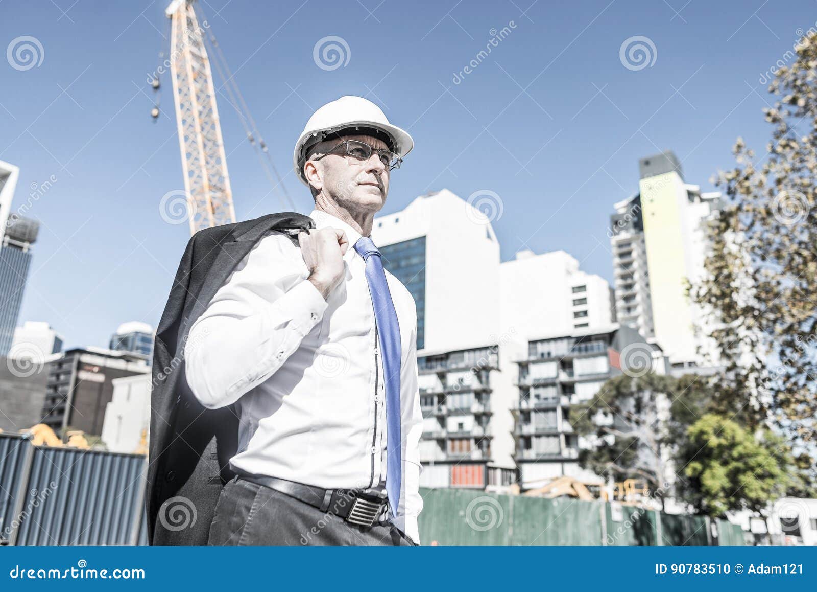 Senior Elegant Builder Man in Suit at Construction Site on Sunny Stock ...