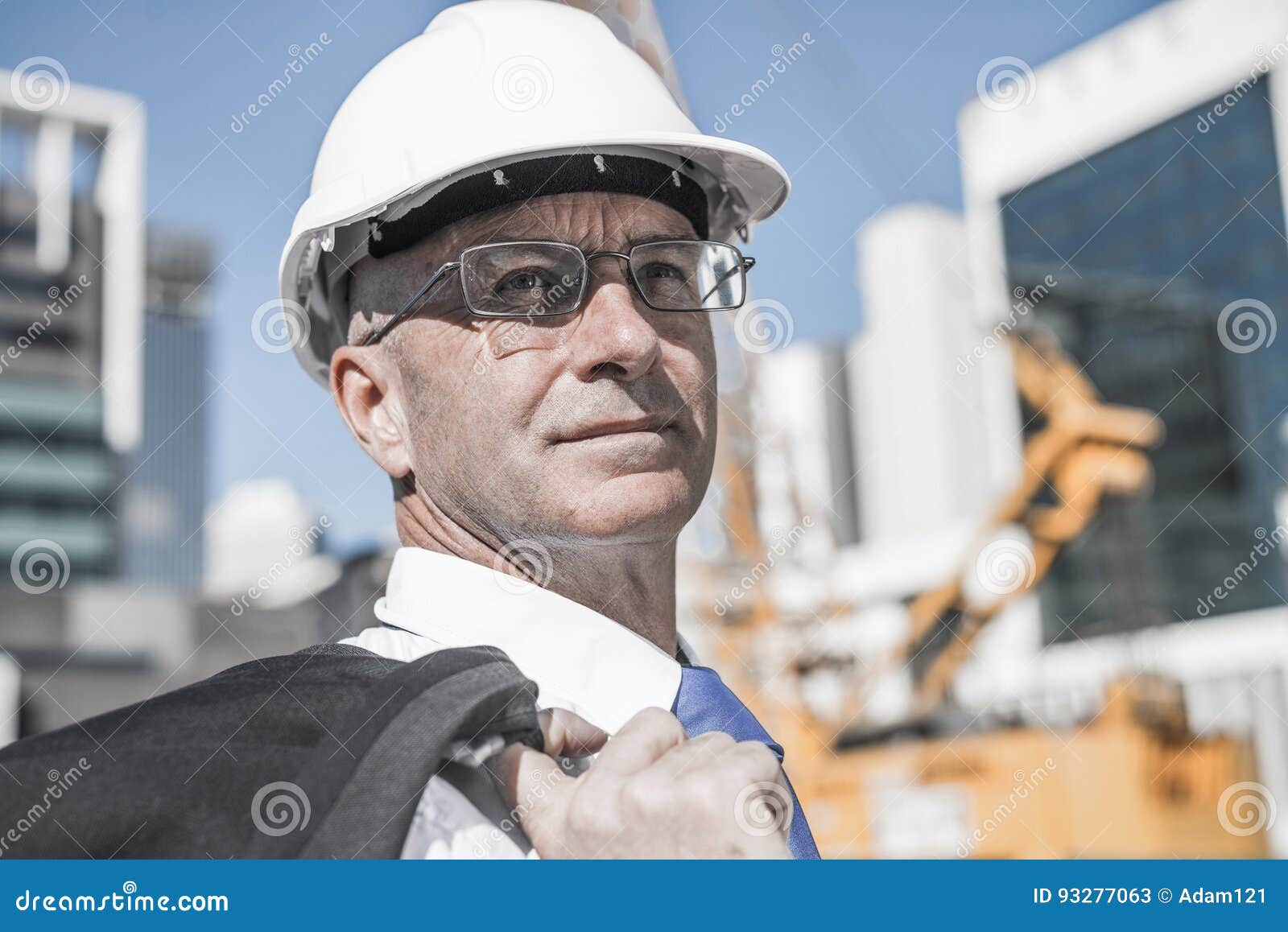 Senior Elegant Builder Man in Suit at Construction Site on Sunny Stock ...