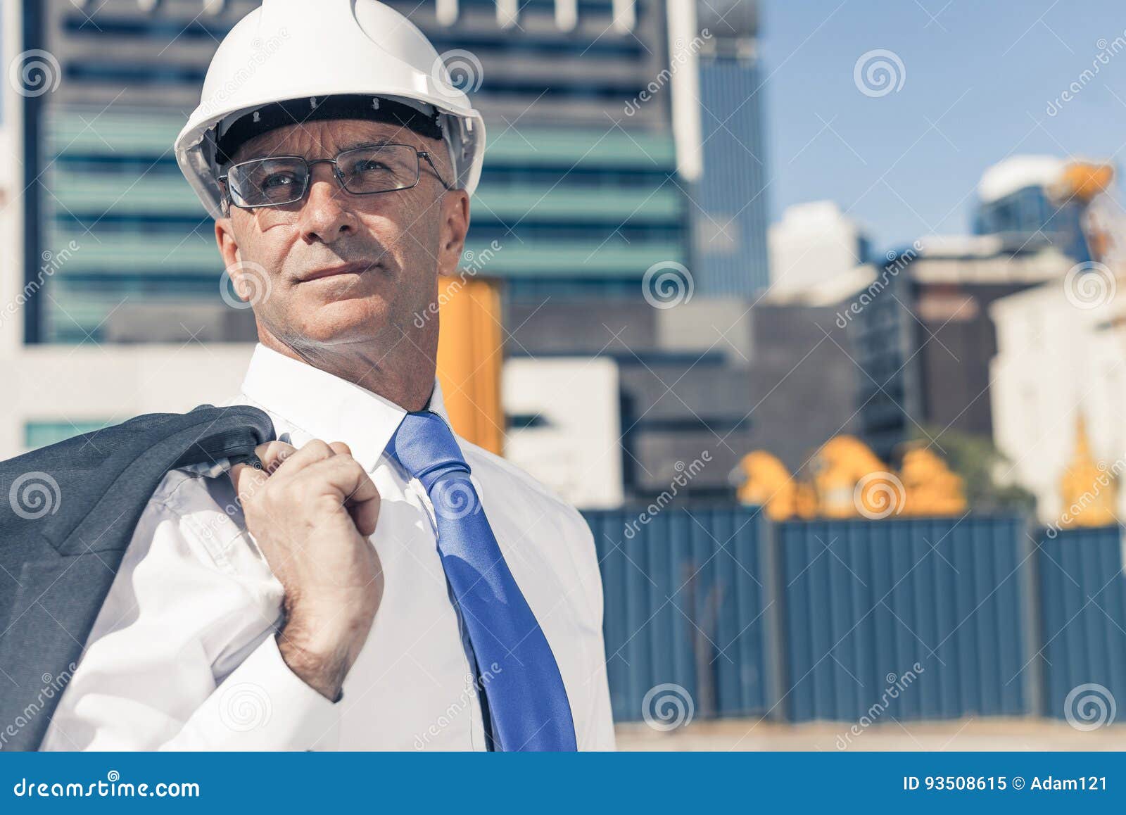 Senior Elegant Builder Man in Suit at Construction Site on Sunny Stock ...