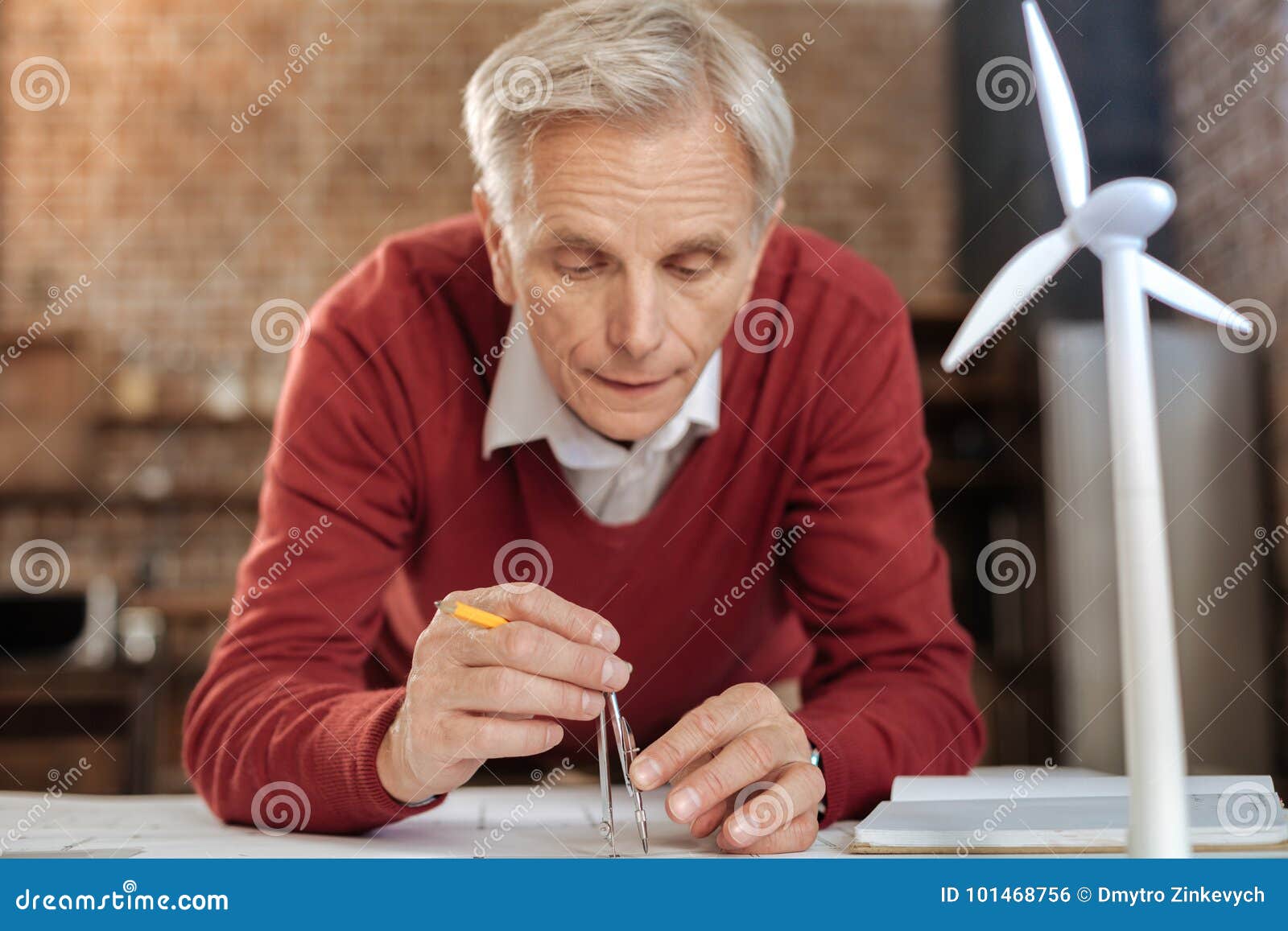 Senior Engineer Drawing Circles with a Compass Stock Photo - Image of ...