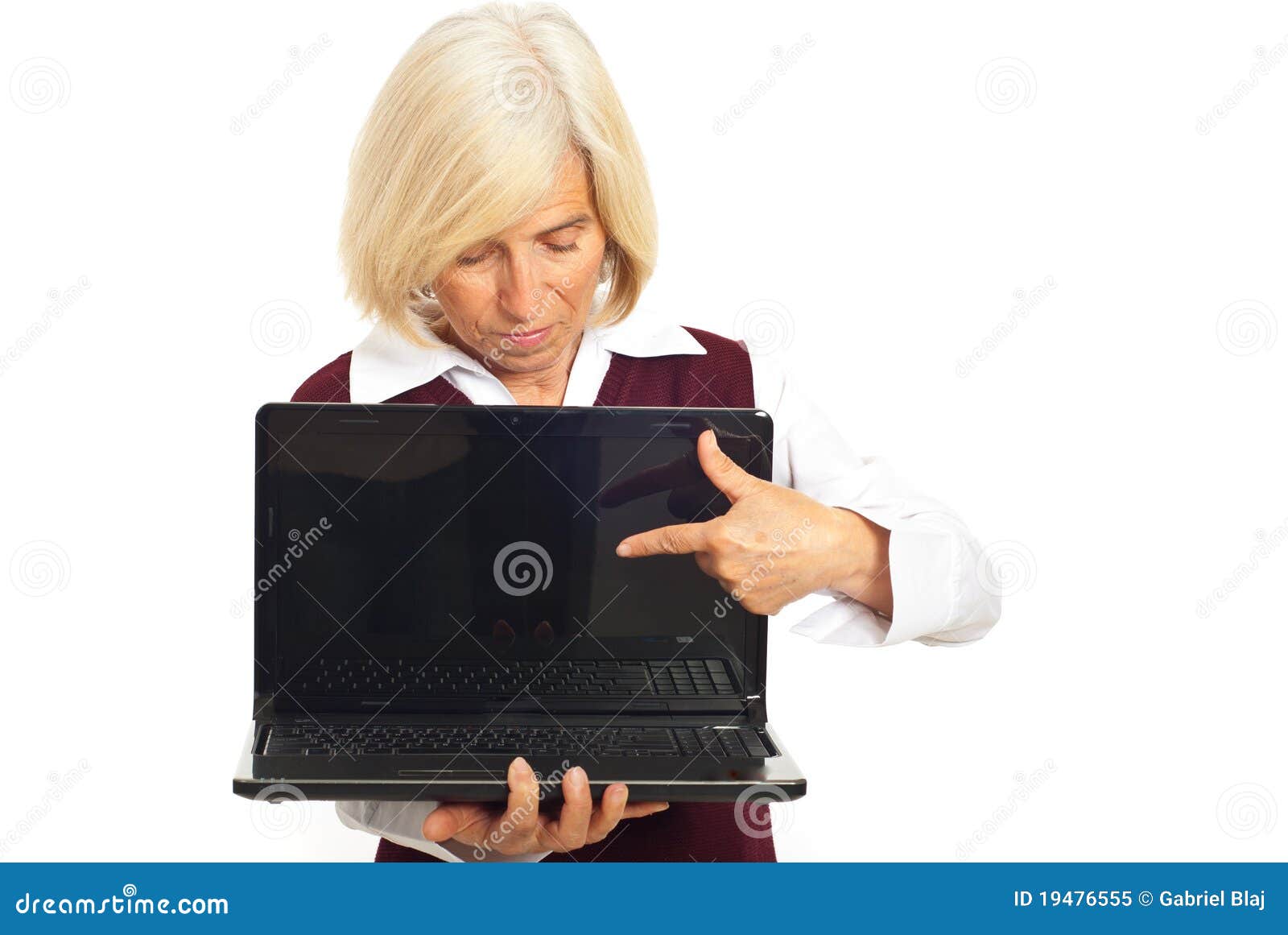 Senior Executive Woman Pointing To Laptop Stock Image - Image of ...
