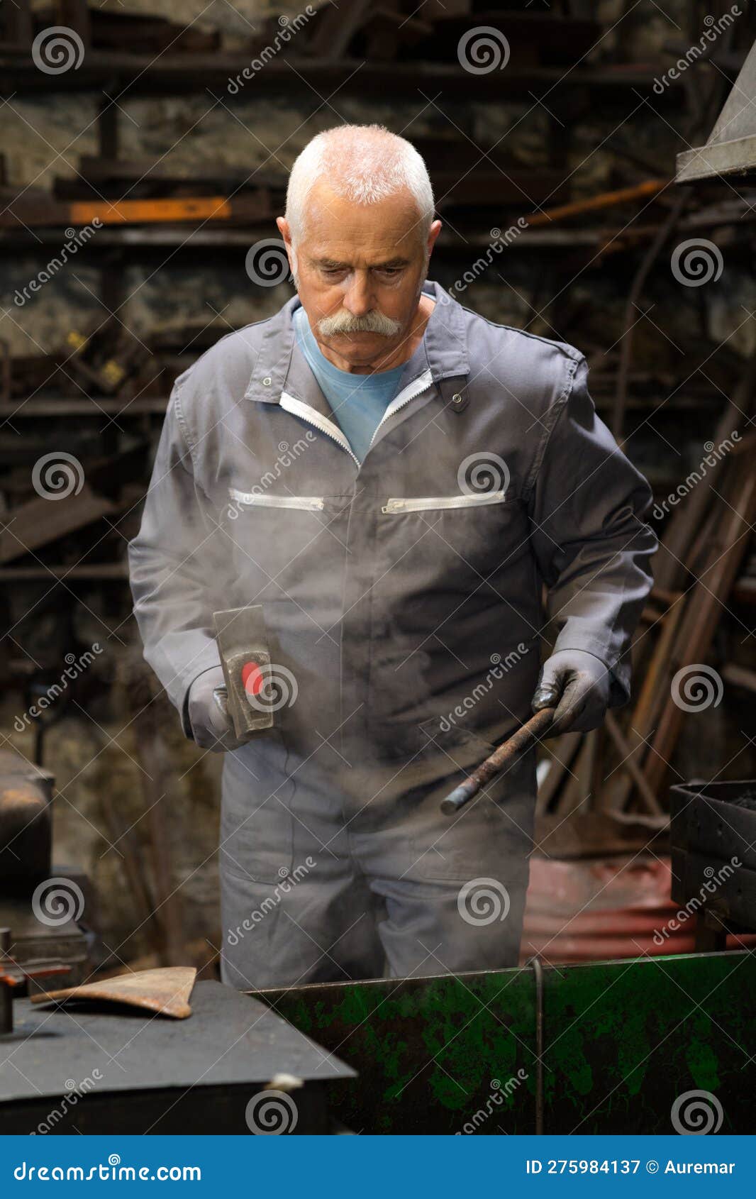Senior Factory Worker Using Hammer Stock Image - Image of engineer ...