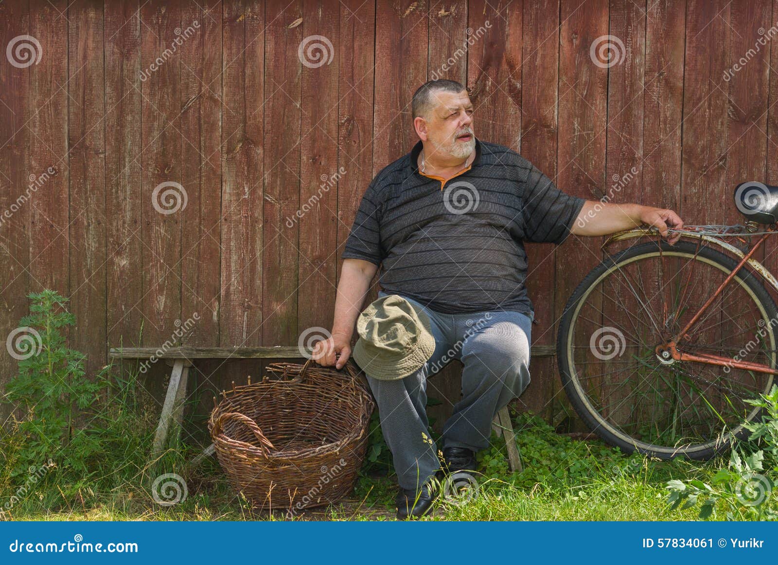 Senior Farmer Sitting on a Bench at Summer Day Stock Image - Image of ...