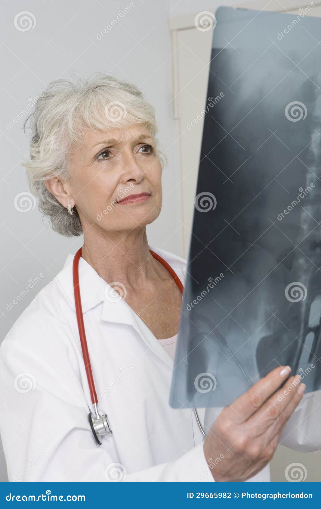 Senior Female Doctor Analyzing X-ray Report Stock Photo - Image of ...