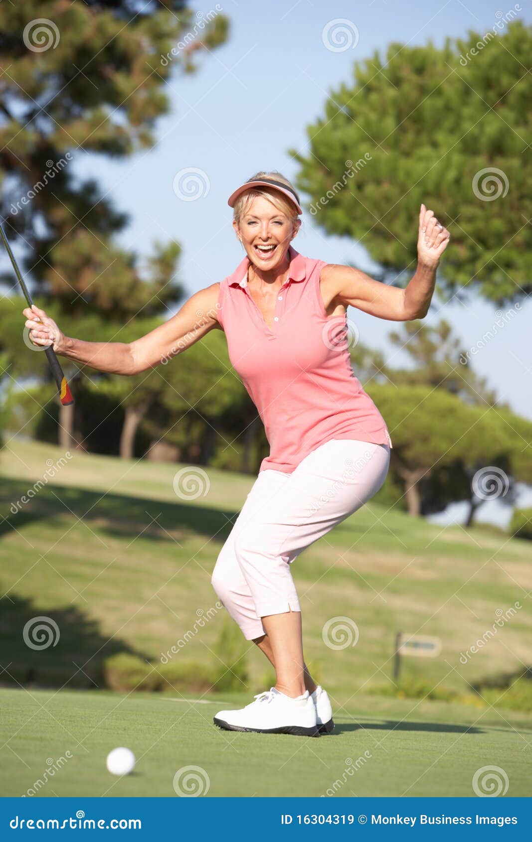 Senior Female Golfer on Golf Course Stock Image - Image of person ...
