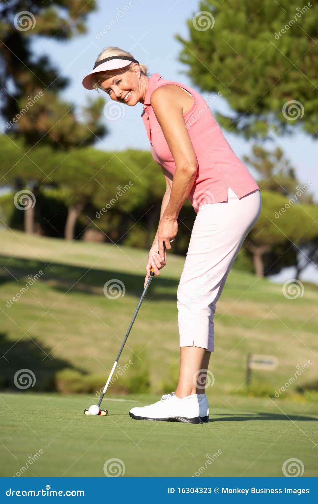 Senior Female Golfer on Golf Course Stock Image - Image of celebration ...