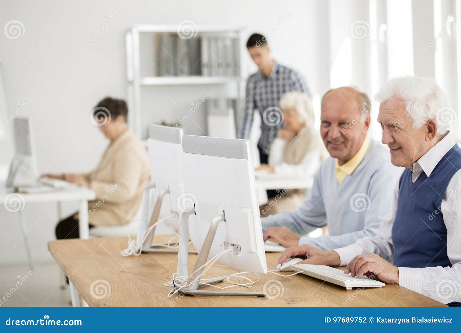 Senior Friends Working on Computers Stock Photo - Image of retired ...