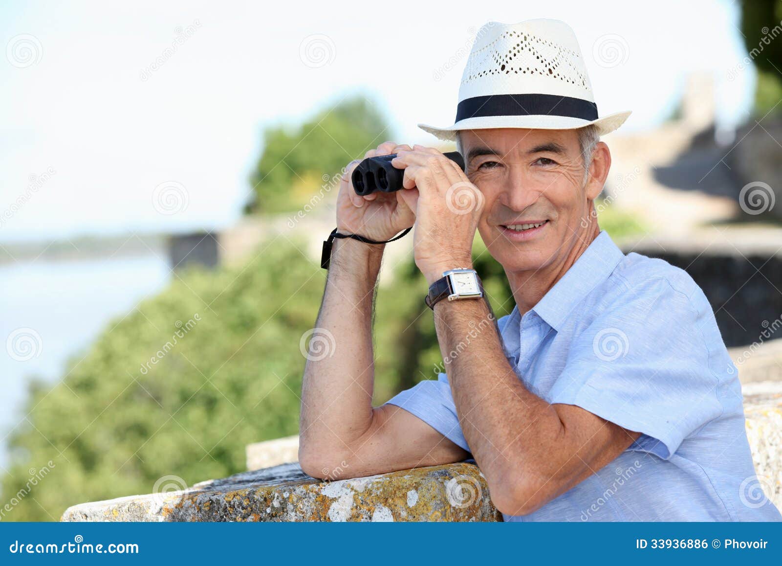 Senior Gentleman with Binoculars Stock Photo - Image of summer, look ...