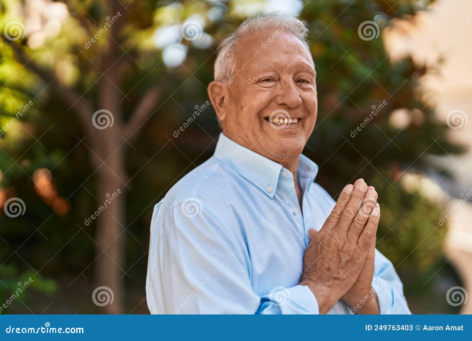 Senior Grey-haired Man Smiling Confident Praying at Park Stock Image ...