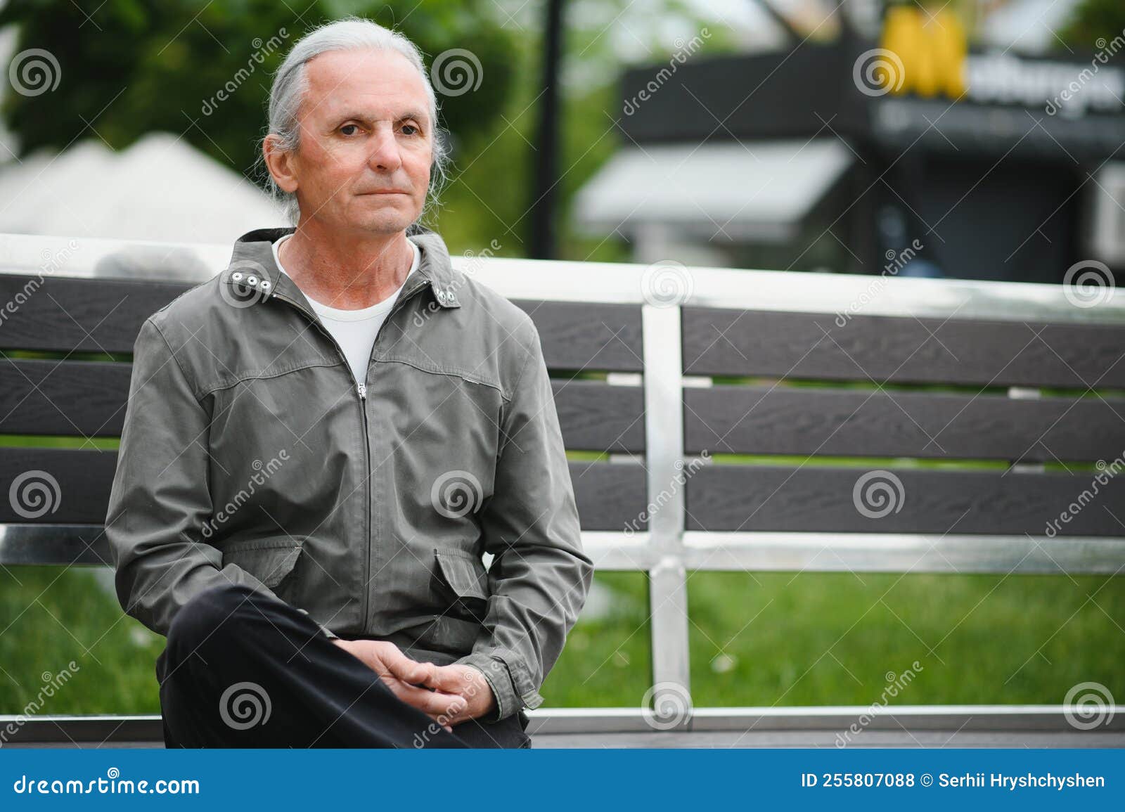 Senior Grey-haired Man Standing at the City. Stock Photo - Image of ...