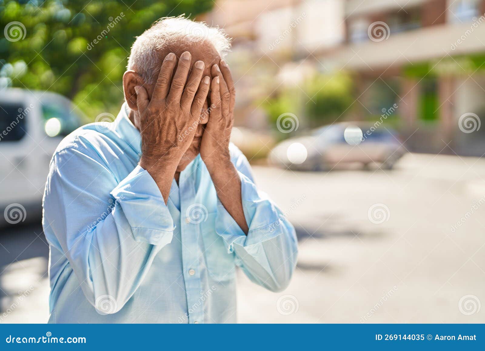 Senior Grey Haired Man Stressed Standing At Street Stock Image Image