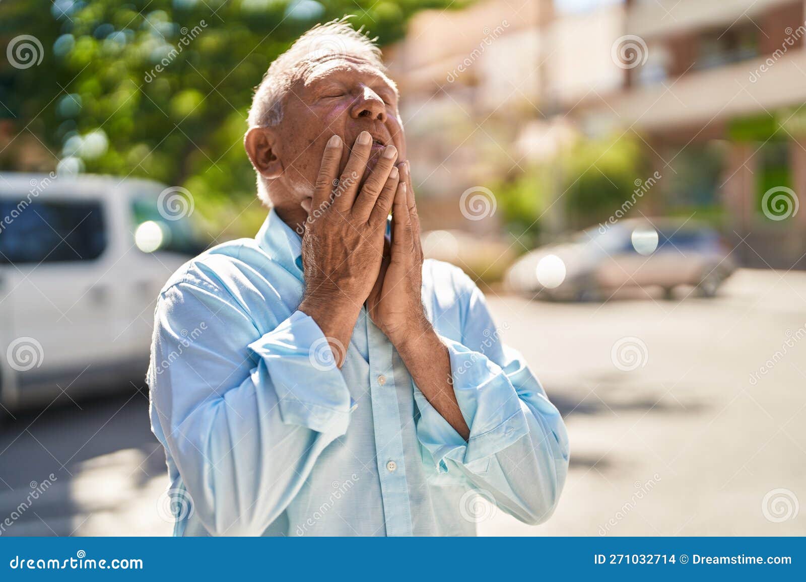 Senior Grey-haired Man Stressed Standing at Street Stock Photo - Image ...