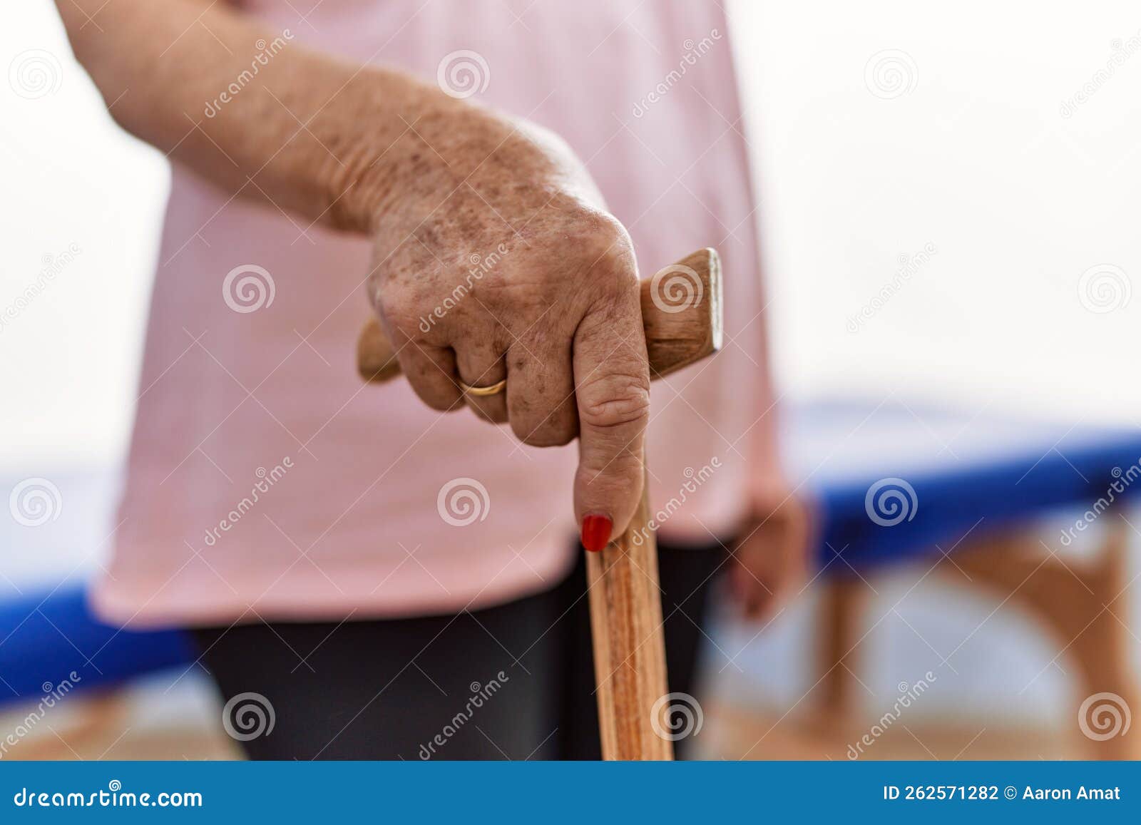 Senior Grey-haired Woman Patient Supporting with Walking Stick at ...