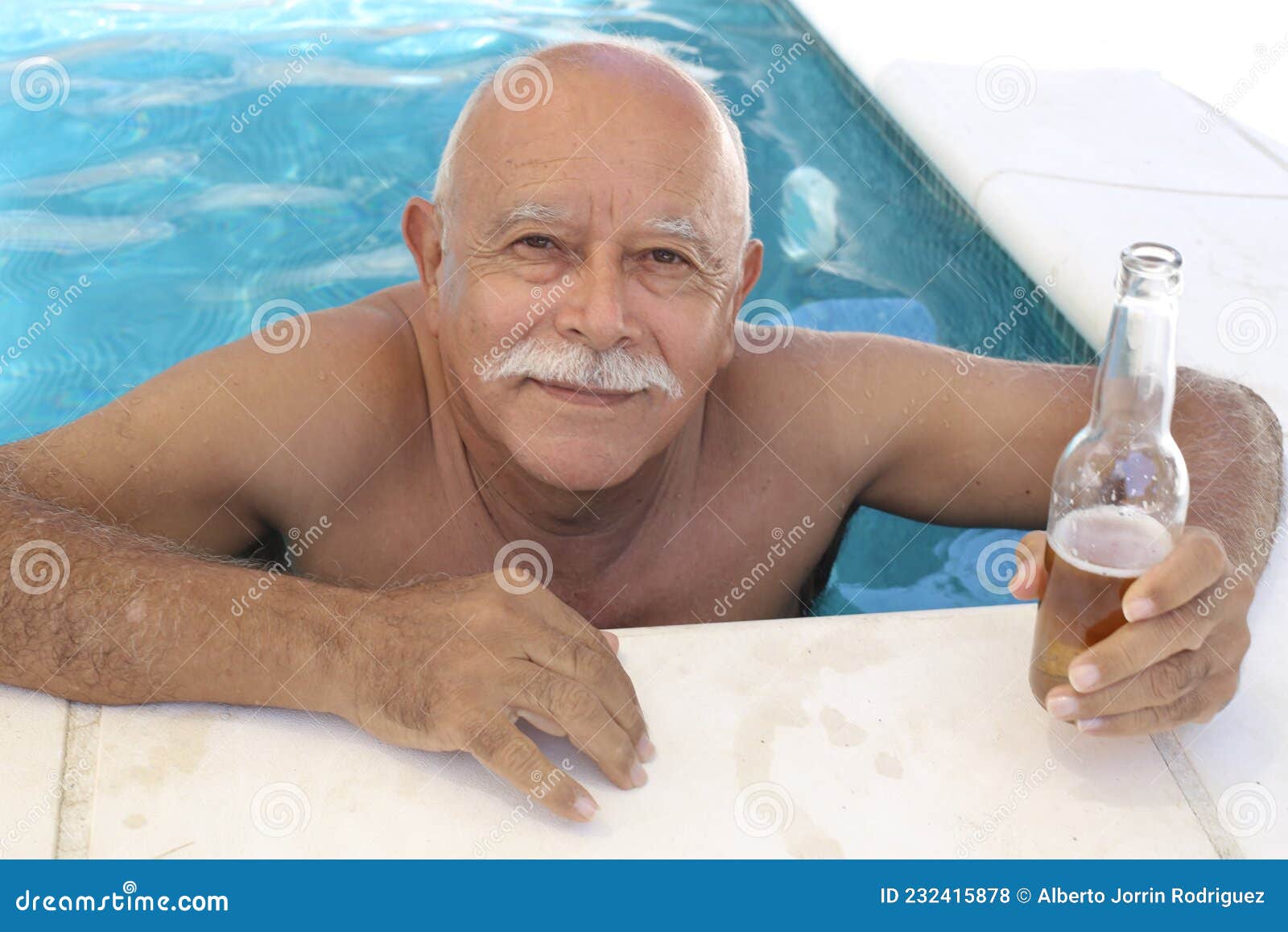 Senior Guy with a Mustache Enjoying the Swimming Pool Stock Photo ...