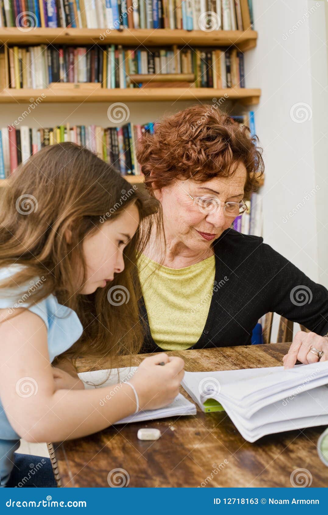 Senior Halping Child Doing Homework Stock Image - Image of generations ...