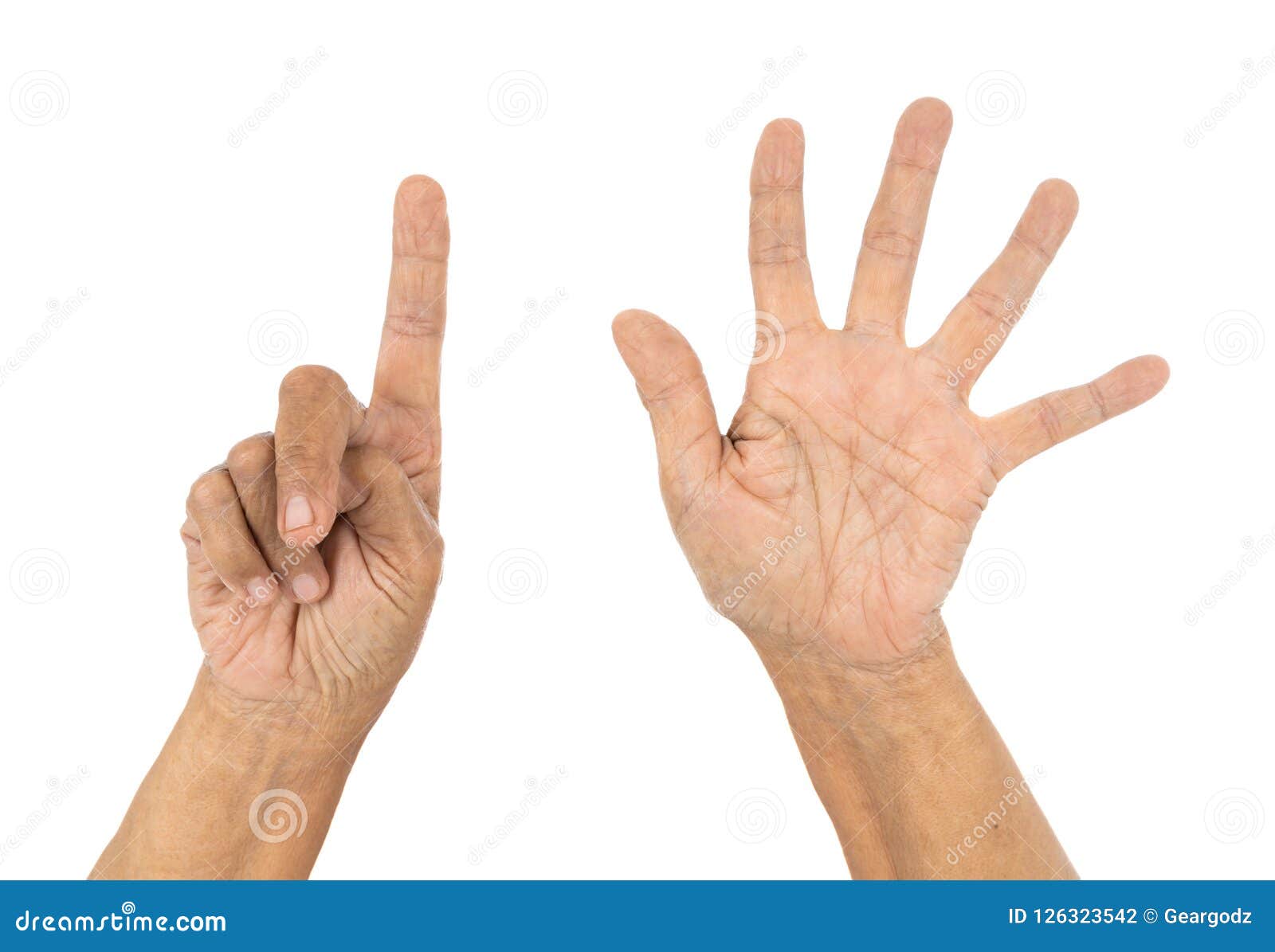 Senior Hand Counting Number 6 Six Isolate on White Background Stock ...