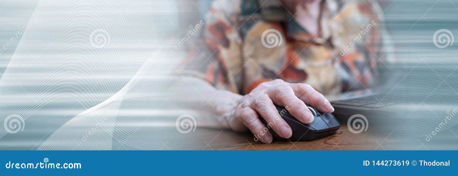 Senior Hand Using the Mouse of a Computer. Panoramic Banner Stock Image ...