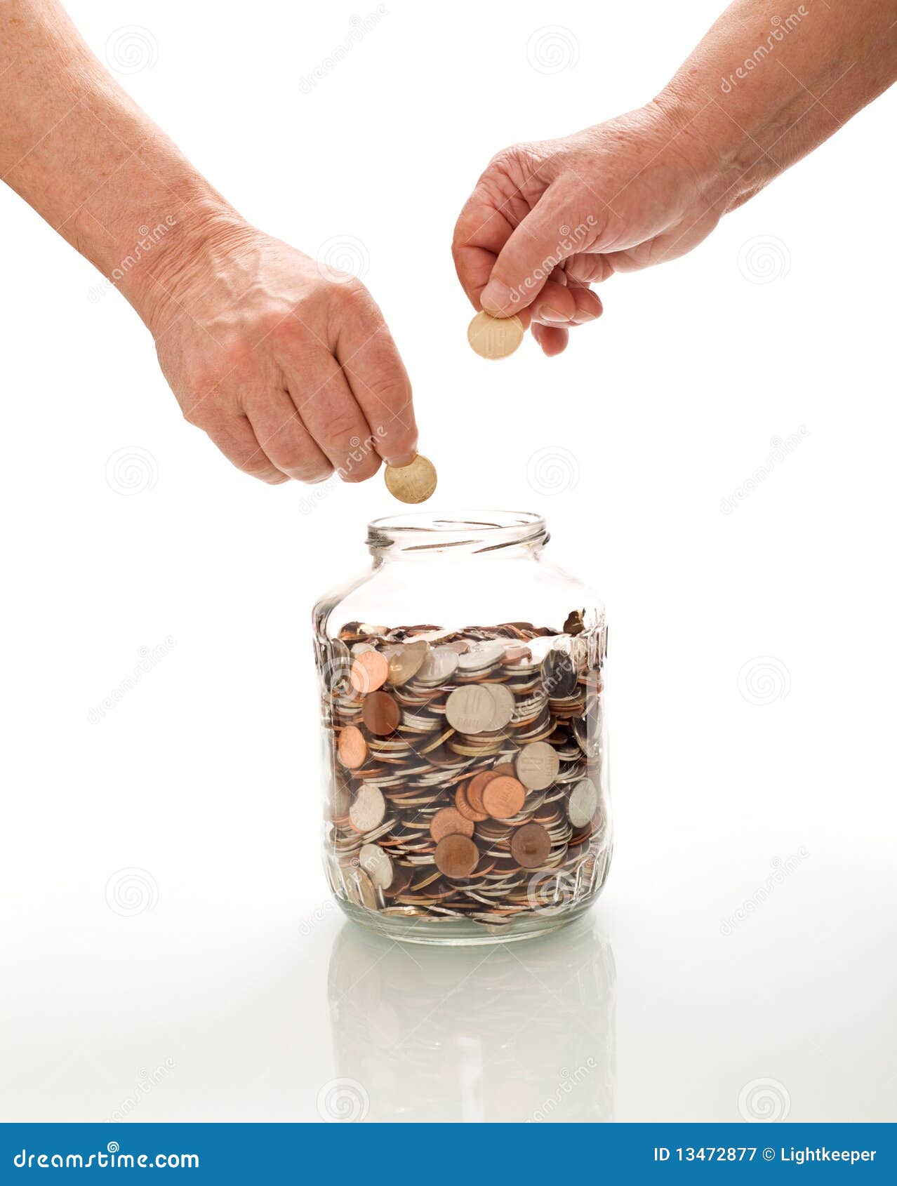 Senior Hands Collecting Coins in a Glass Jar Stock Image - Image of ...