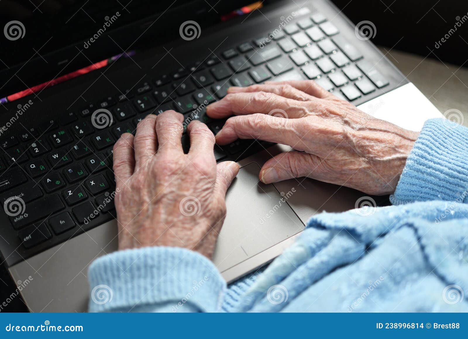 Senior Hands Typing on a Laptop Keyboard. Stock Photo - Image of ...