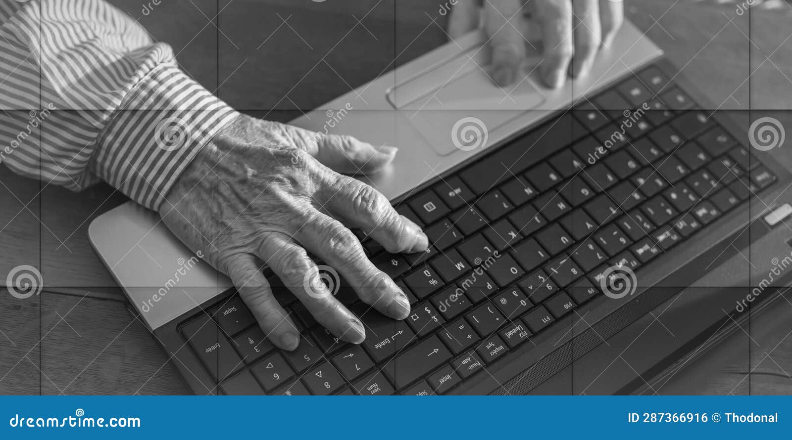 Senior Hands Typing on a Laptop Keyboard, Geometric Pattern Stock ...