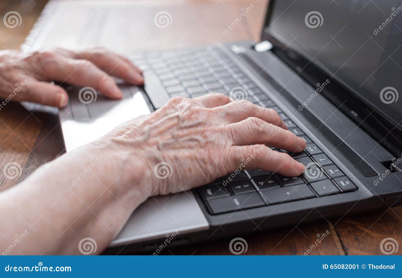 Senior Hands Typing on a Laptop Keyboard Stock Image - Image of aging ...