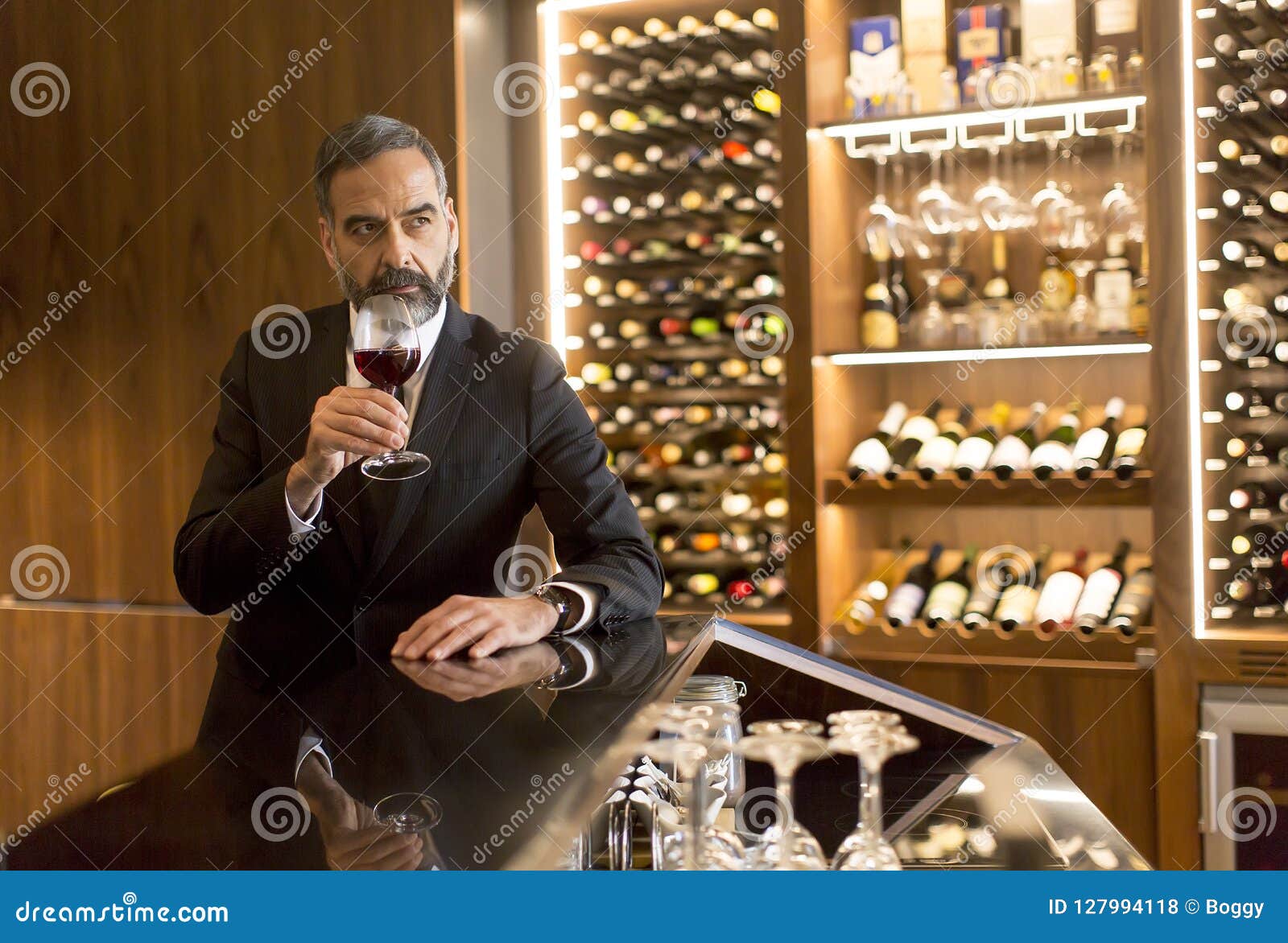 Senior Handsome Man Drinking Red Wine Stock Photo - Image of male ...