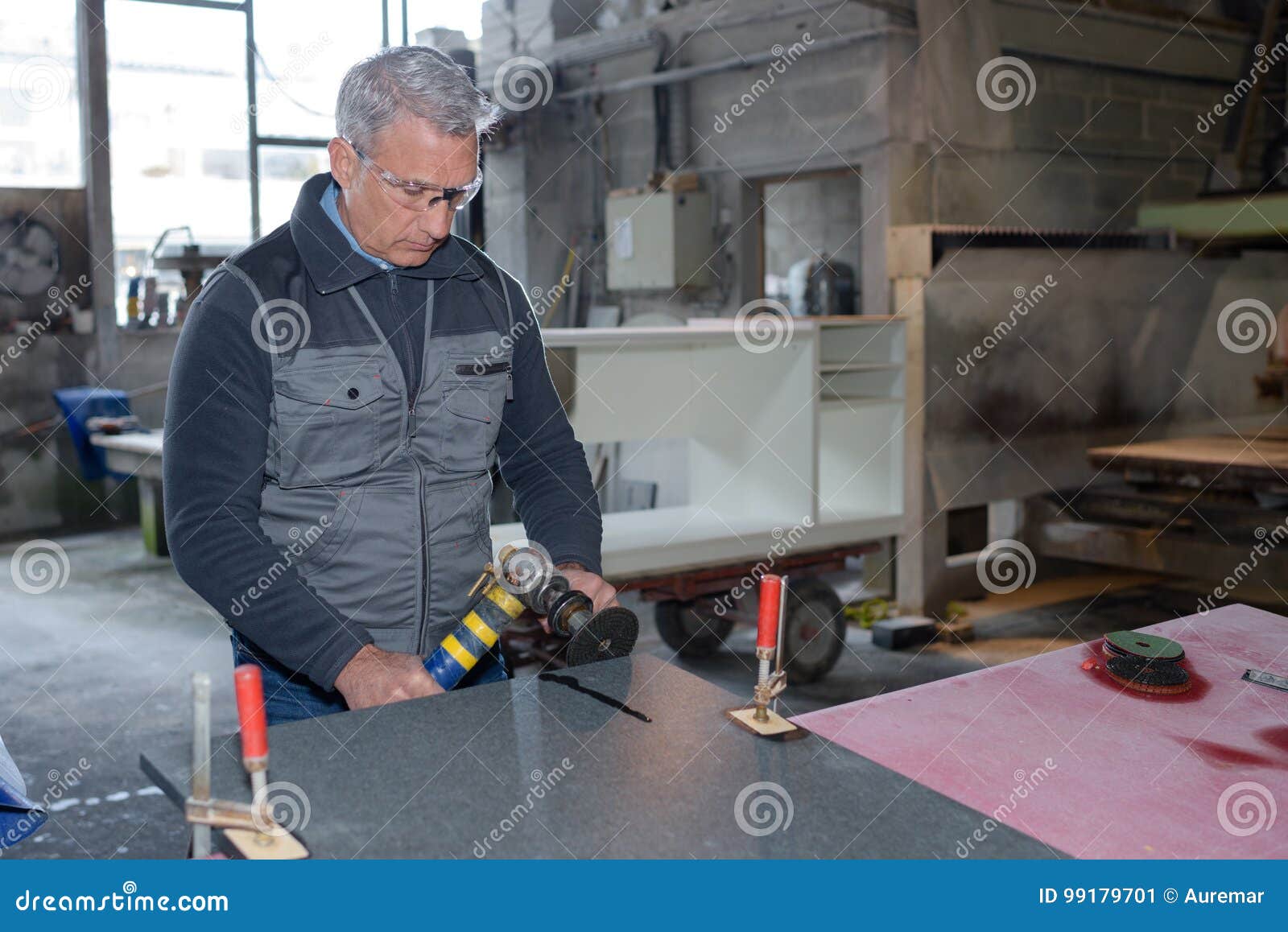 Senior Handyman Grinding Metal in Workshop Stock Image - Image of steel ...
