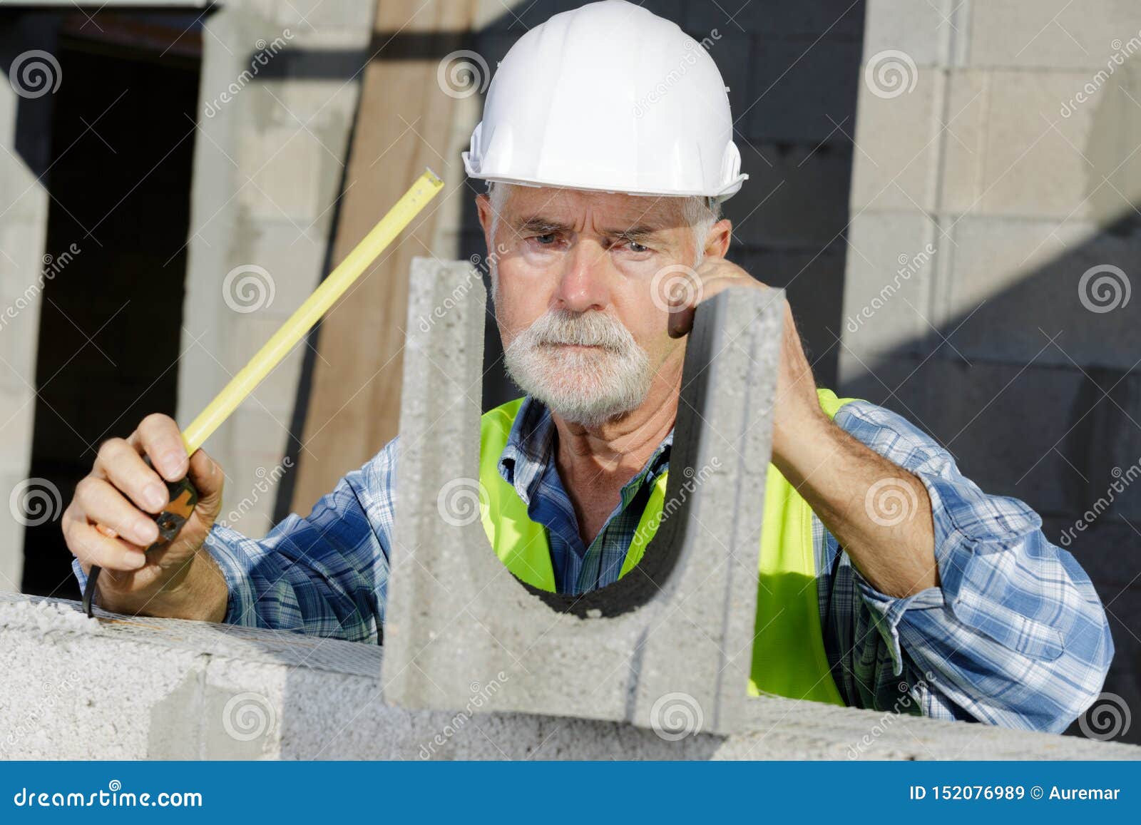 Senior Handyman Measuring Wall Stock Image - Image of improving ...
