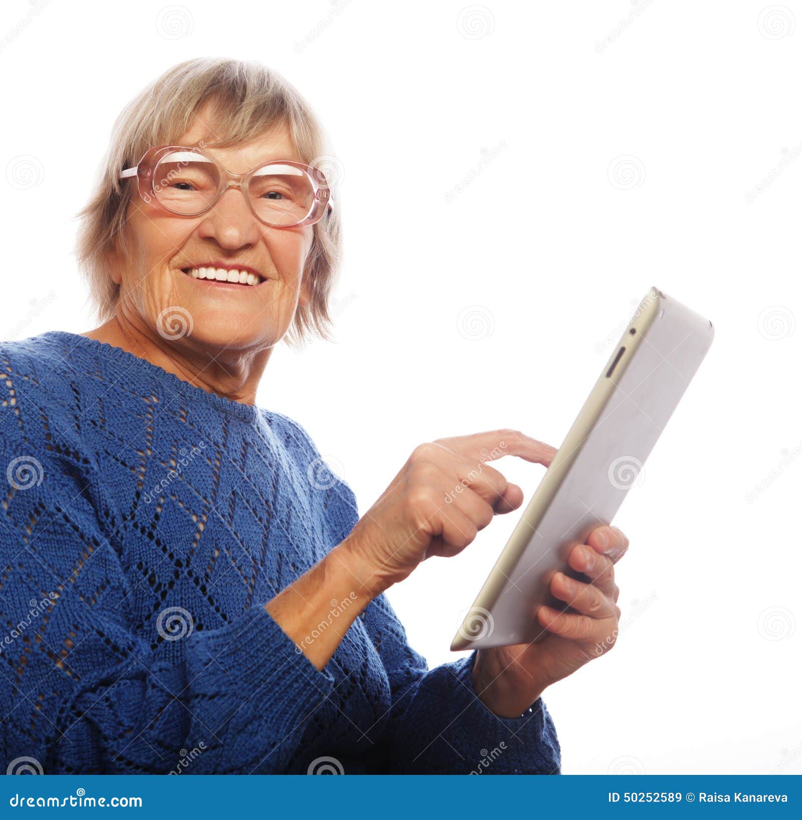 Senior Happy Woman Using Ipad Stock Image - Image of electronic ...