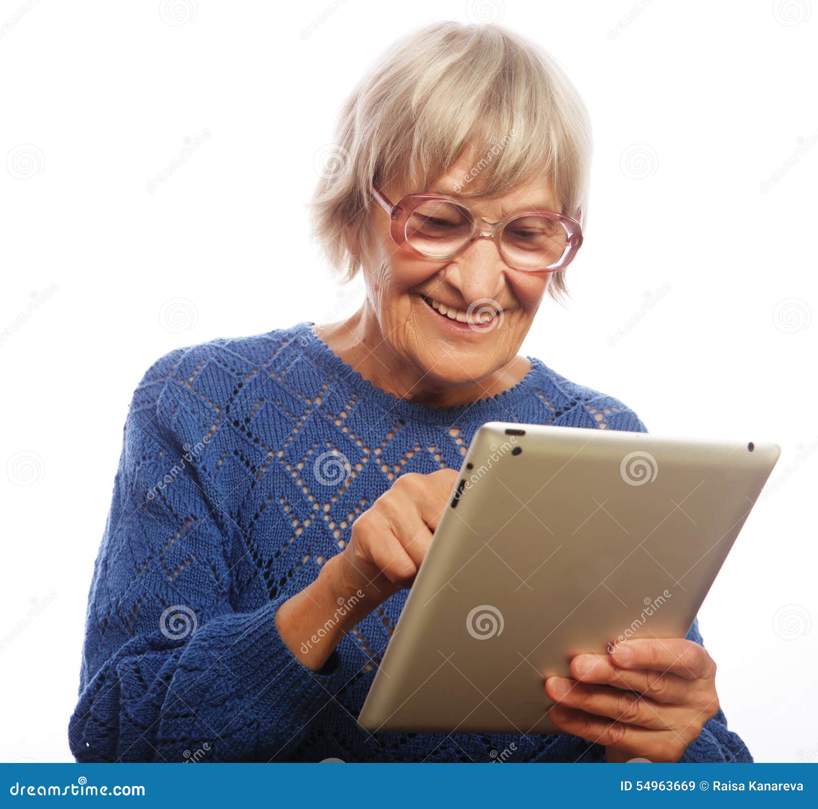 Senior Happy Woman Using Ipad Stock Image - Image of caucasian, device ...