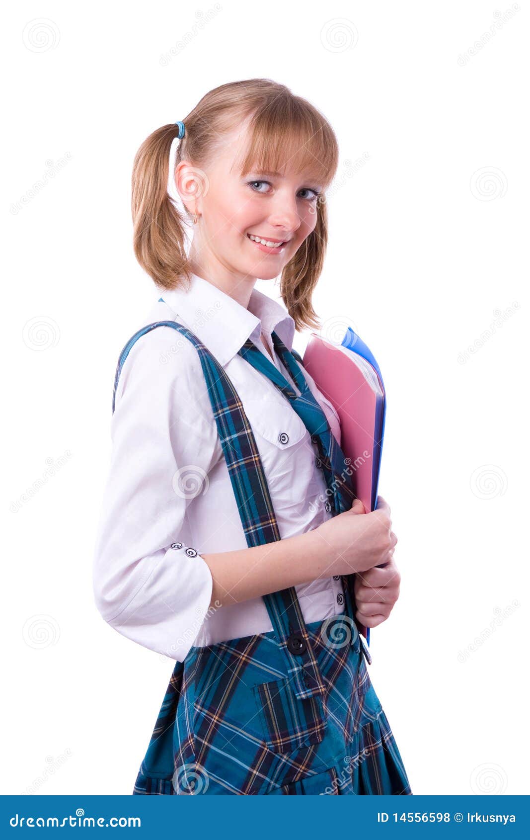 Senior High Schoolgirl in Uniform with Files Stock Photo - Image of ...